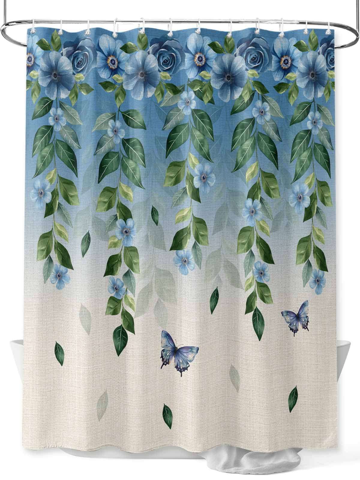 Fsddascl Blue Floral Spring Shower Curtain Set - 66" x 72" Washable ...