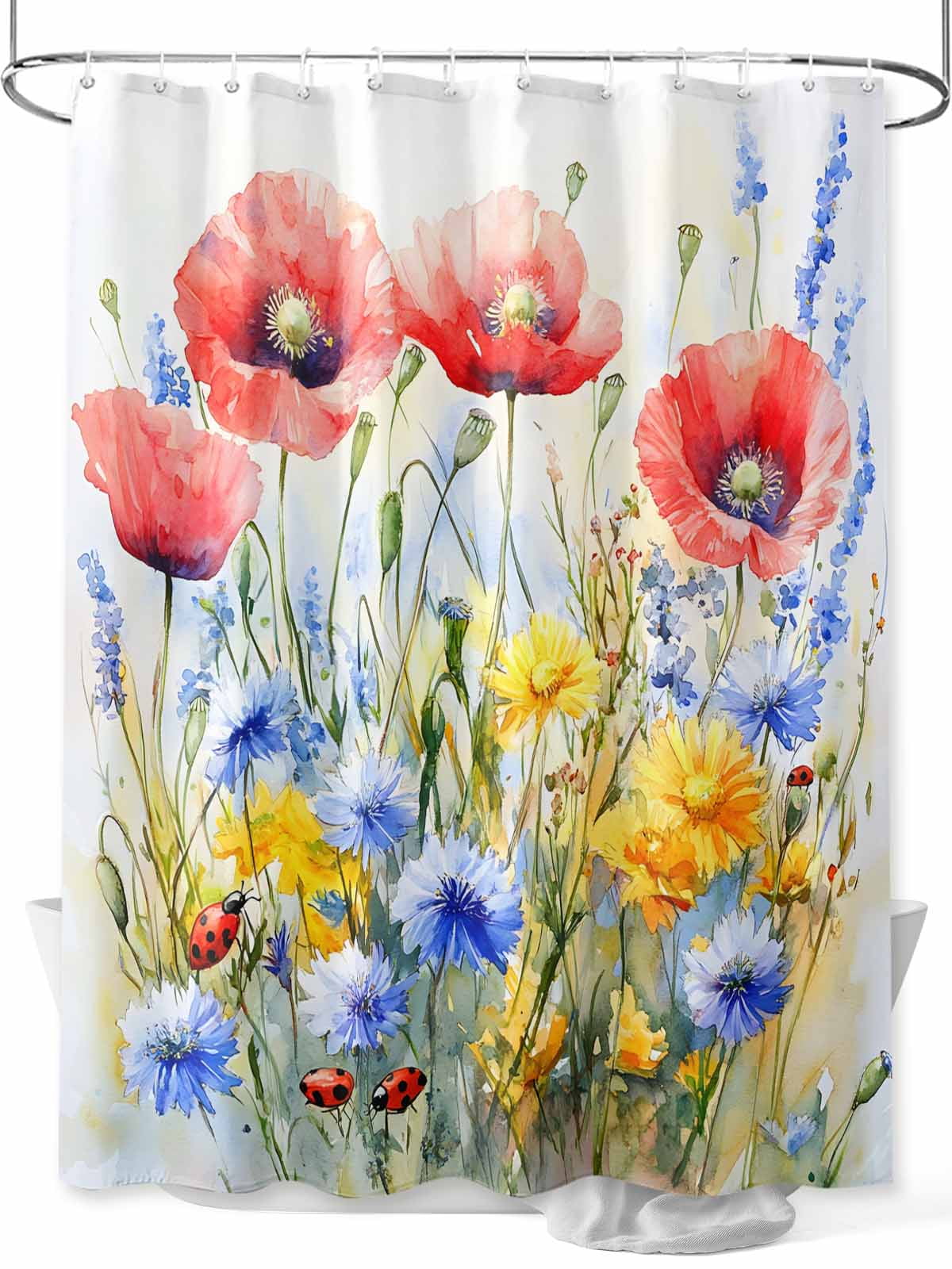 Fsddascl Blue Flower Shower Curtain Set - Extra Long 72" x 96" Washable Curtain with 12 Hooks ...