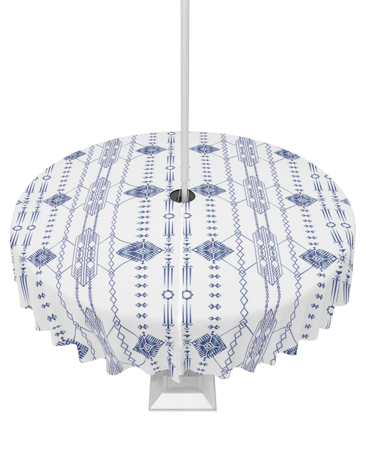 Fsddascl Blue Geometric Outdoor Tablecloth - 54 Inch Round Dining Table ...