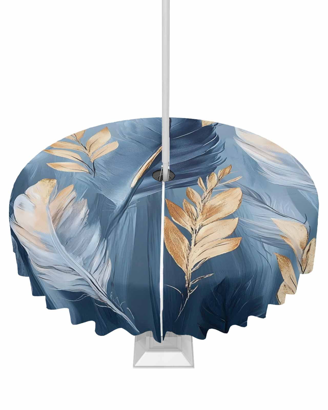 Fsddascl Blue Gold Feather Outdoor Tablecloth - 54 Inch Round Dining ...