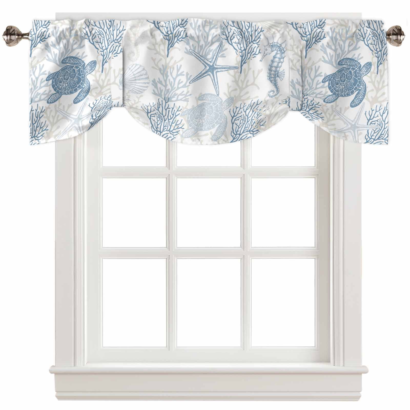 Fsddascl Blue Grey Coastal Tie Up Valance Curtains for Windows, Kitchen ...