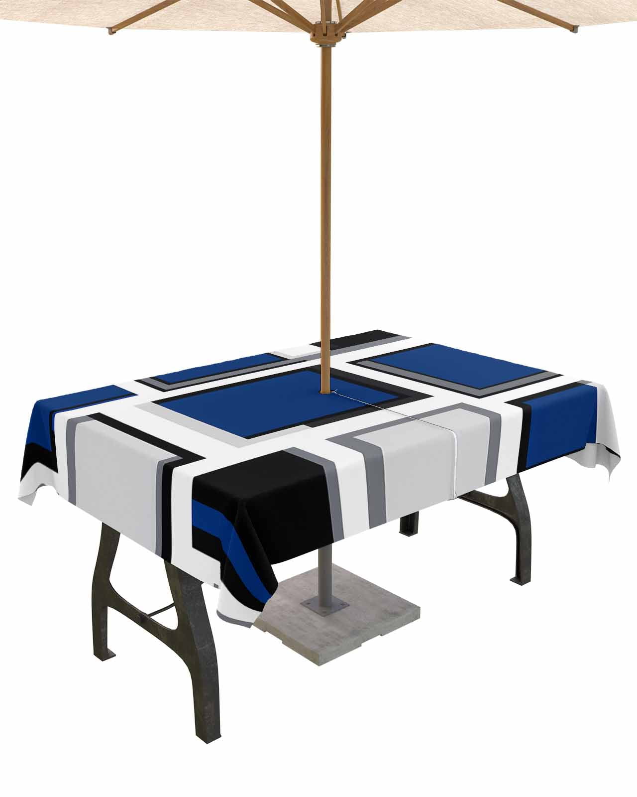 Fsddascl Blue Grey Geometric Outdoor Tablecloth - 60x120 Inch Rectangle ...