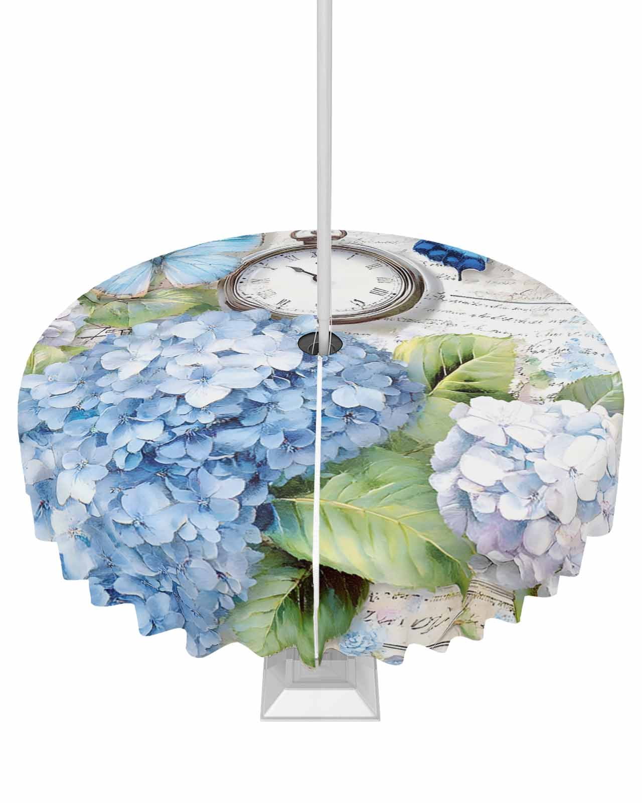 Fsddascl Blue Hydrangea Floral Outdoor Tablecloth - 60 Inch Round ...