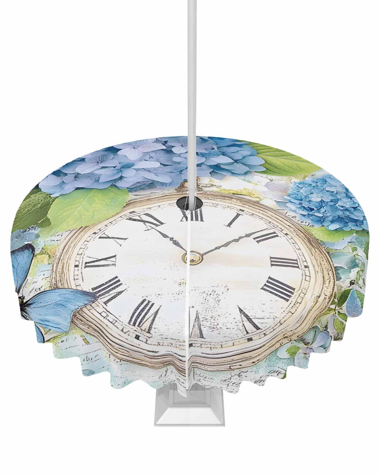 Fsddascl Blue Hydrangea Retro Outdoor Tablecloth - 54 Inch Round Dining ...