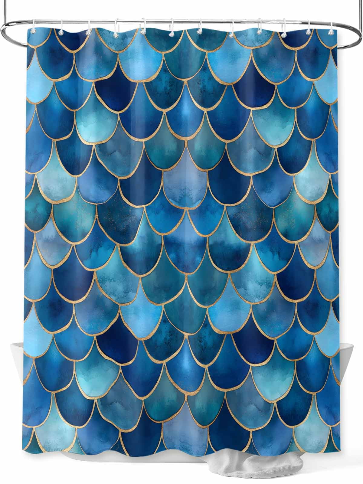 Fsddascl Blue Ombre Scale Shower Curtain Set - Long 72" x 84" Washable ...