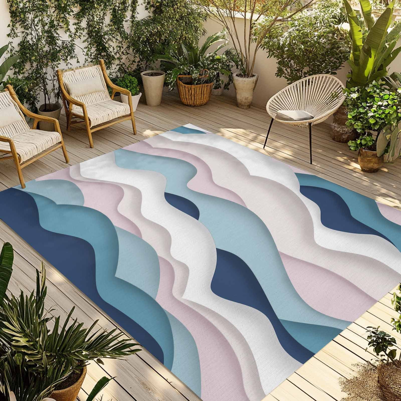 Fsddascl Blue Pink Ombre Outdoor Rug for Patio/Deck/Porch, Non-Slip ...