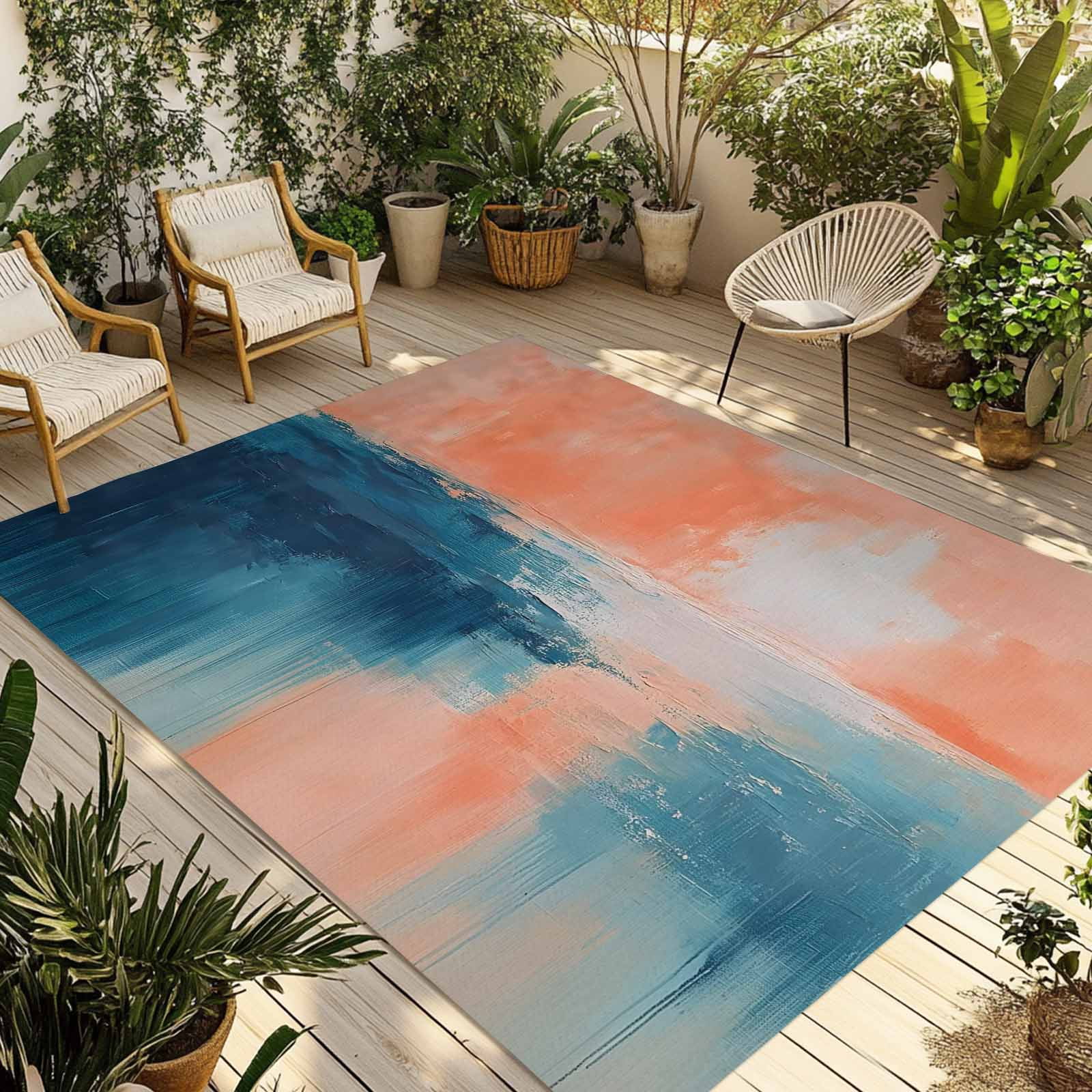 Fsddascl Blue Pink Outdoor Rug for Patio/Deck/Porch, Non-Slip Large ...