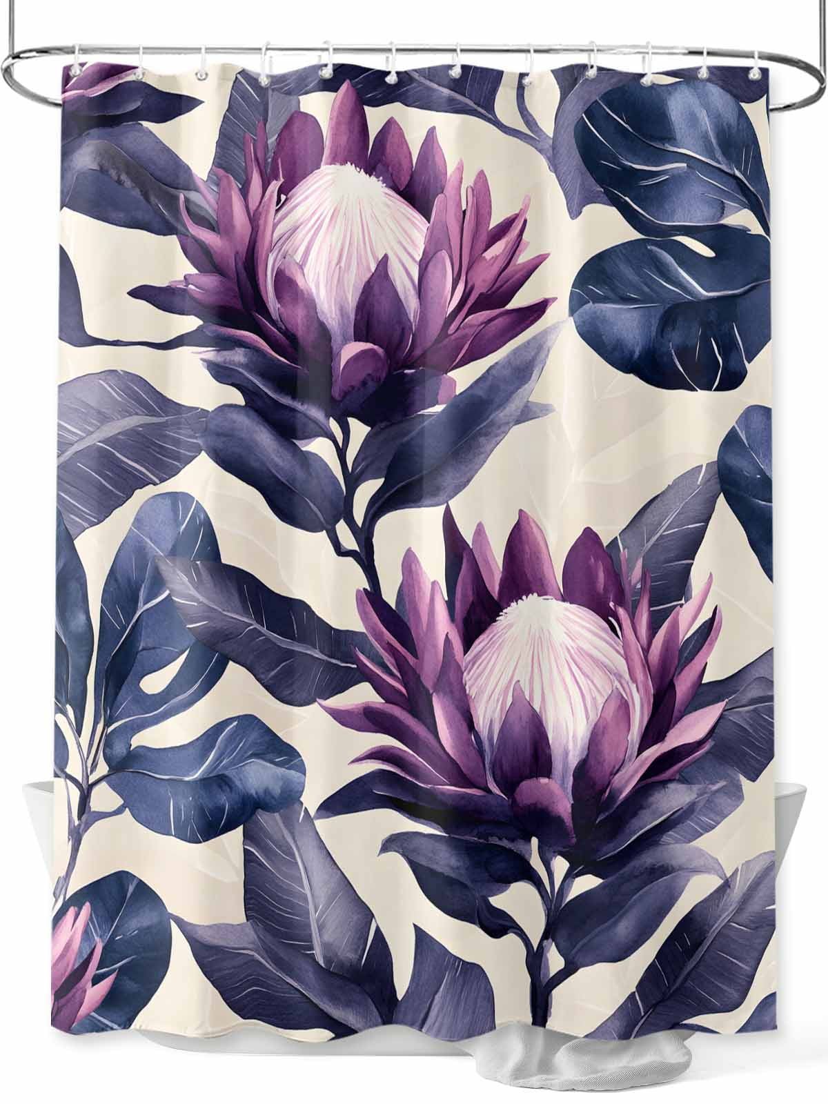 Fsddascl Blue Purple Botanical Shower Curtain Set - 66" x 72" Washable ...