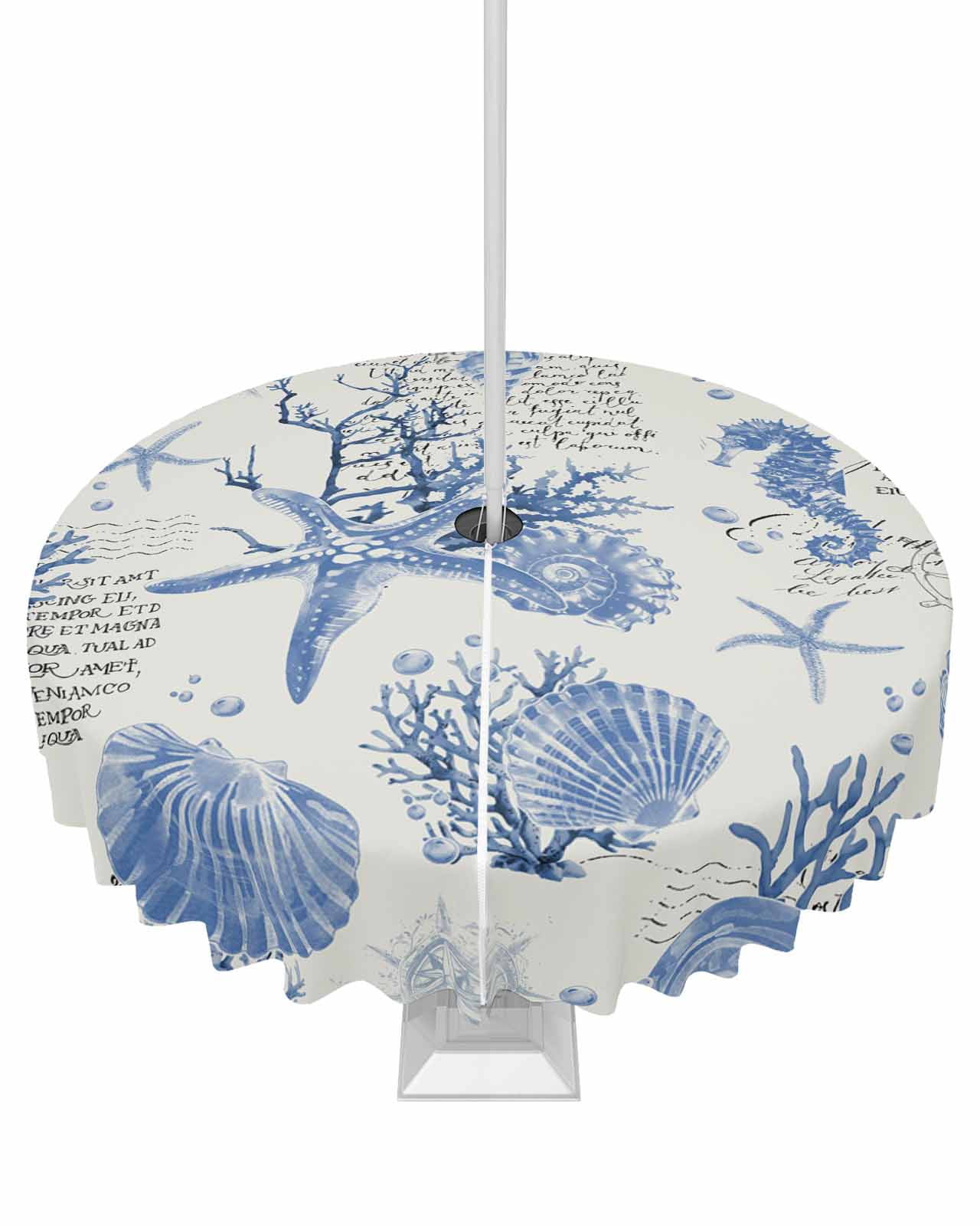 Fsddascl Blue Seashells Outdoor Tablecloth - 54 Inch Round Dining Table ...