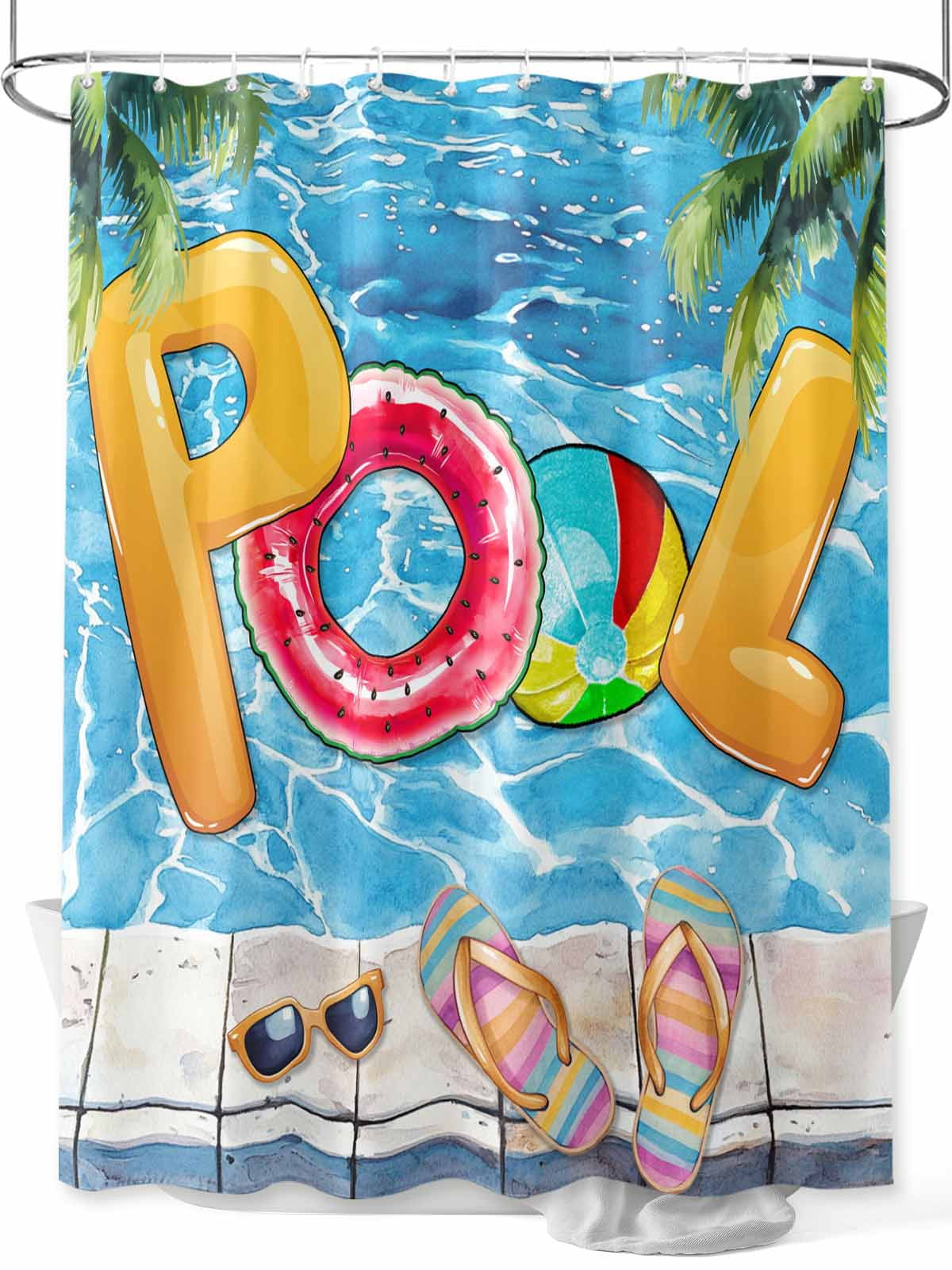 Fsddascl Blue Summer Pool Shower Curtain Set - Standard 72" x 72 ...