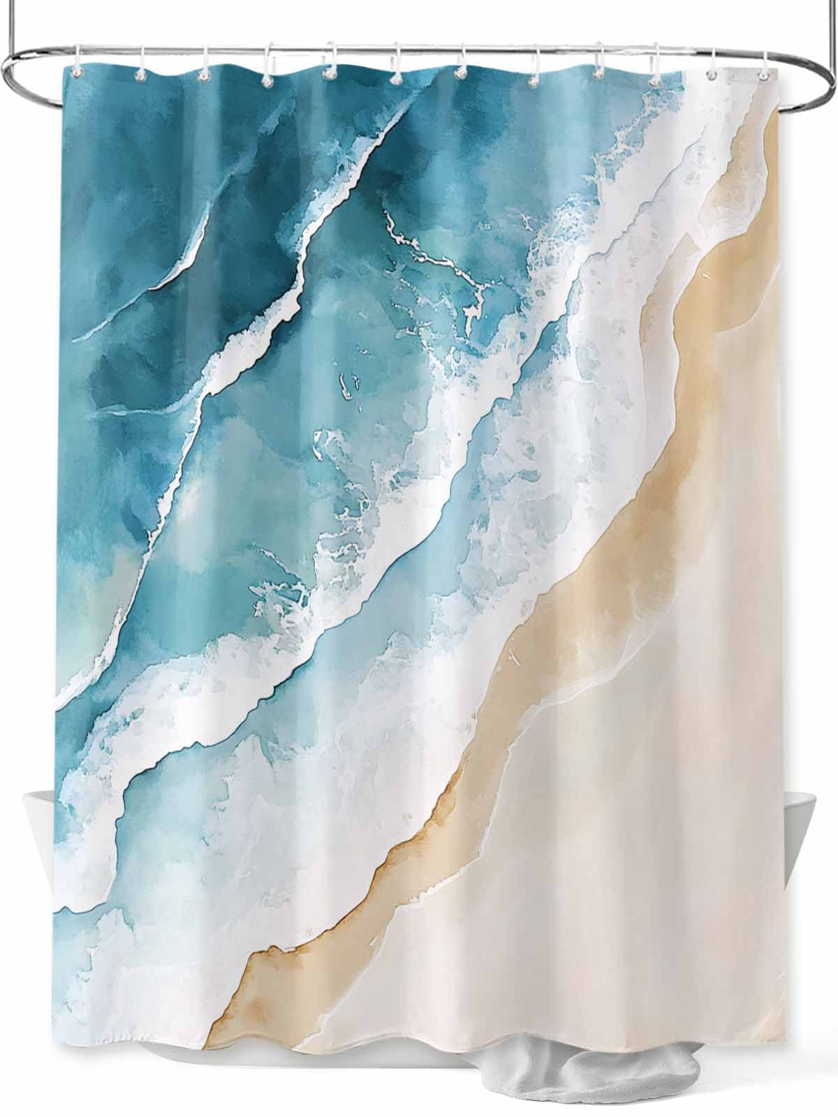 Fsddascl Blue Teal Beach Coastal Shower Curtain Set - 60" x 72" Washable Bathtub Curtain with 12 ...