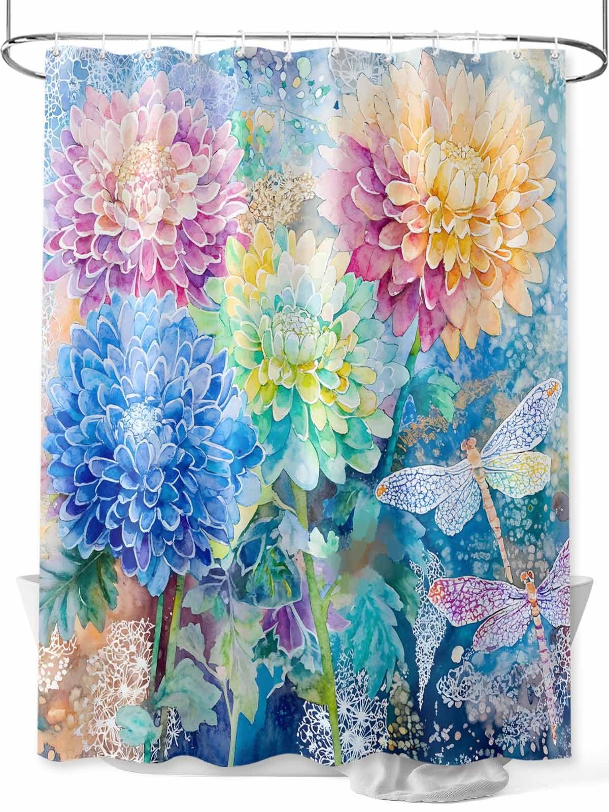 Fsddascl Blue Yellow Spring Floral Shower Curtain Set - Extra Long 72" x 96" Washable Bathtub ...