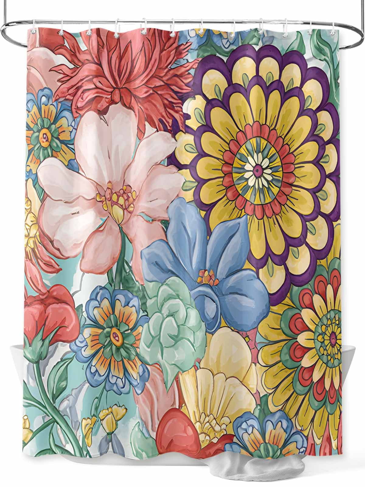 Fsddascl Boho Floral Shower Curtain Set - 72" x 78" Washable Bathtub ...