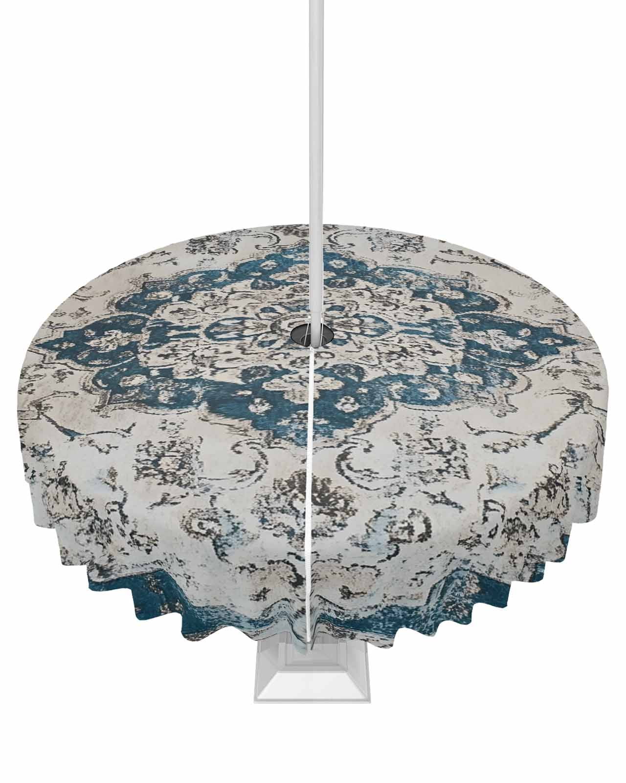 Fsddascl Boho Flower Blue Gray Outdoor Tablecloth - 60 Inch Round ...