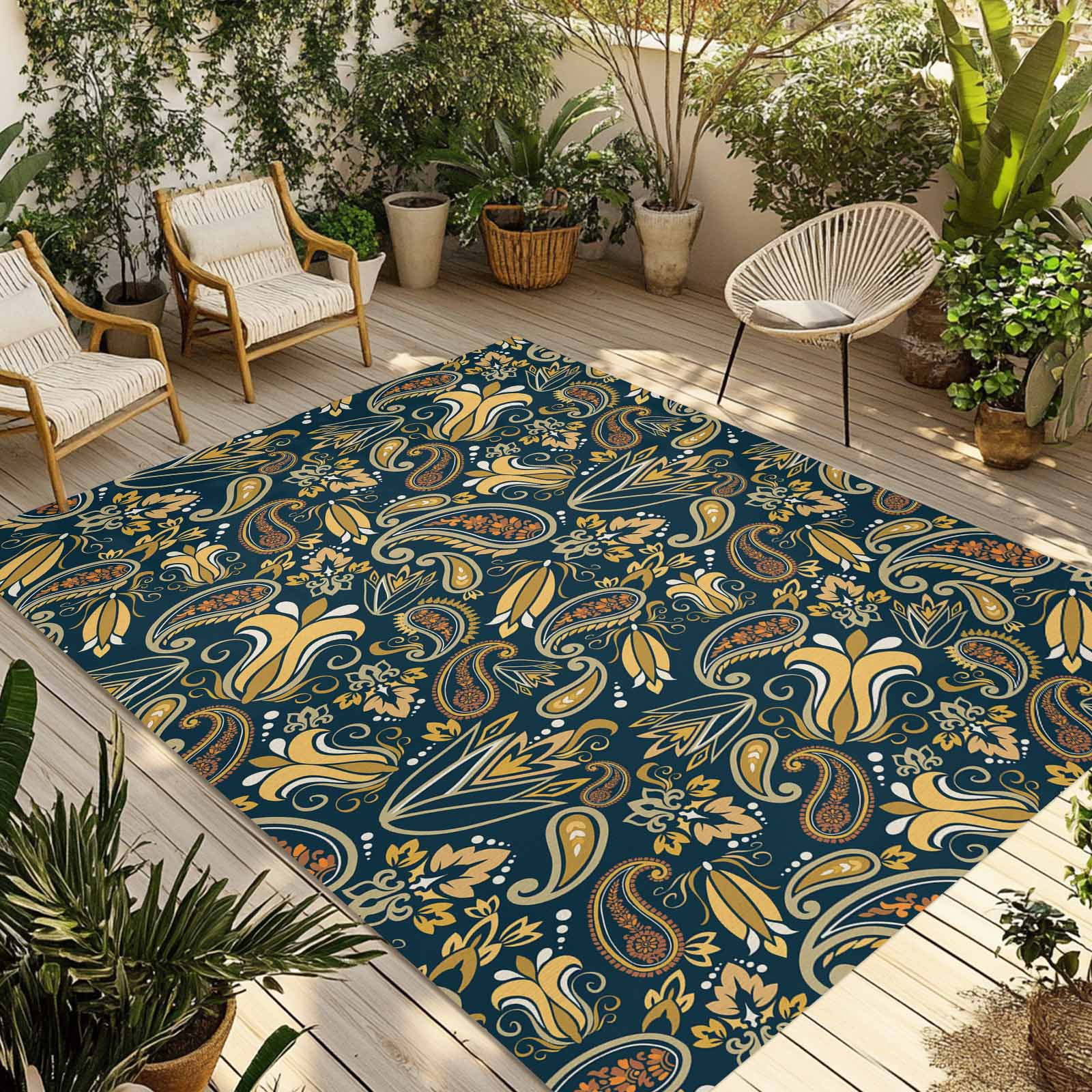 Fsddascl Boho Green Floral Outdoor Rug for Patio/Deck/Porch, Non-Slip ...