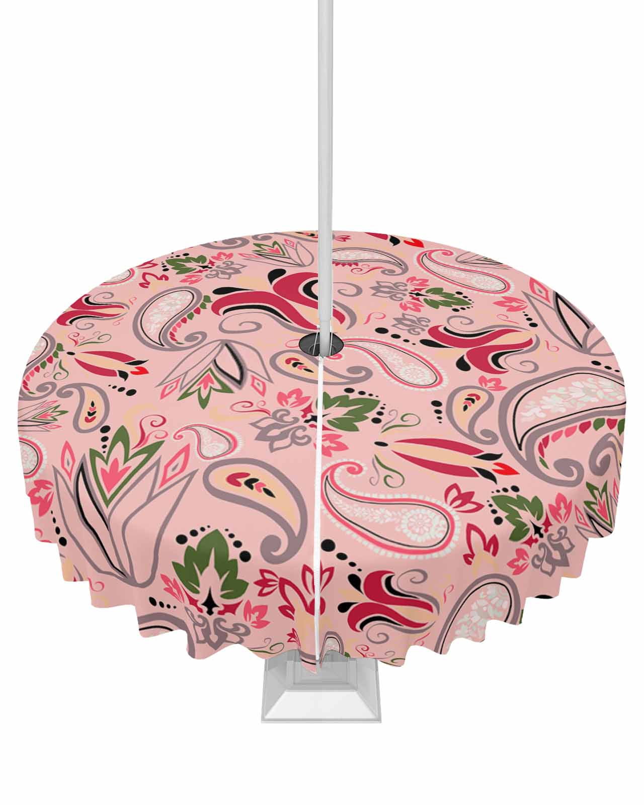 Fsddascl Boho Pink Floral Outdoor Tablecloth - 54 Inch Round Dining ...
