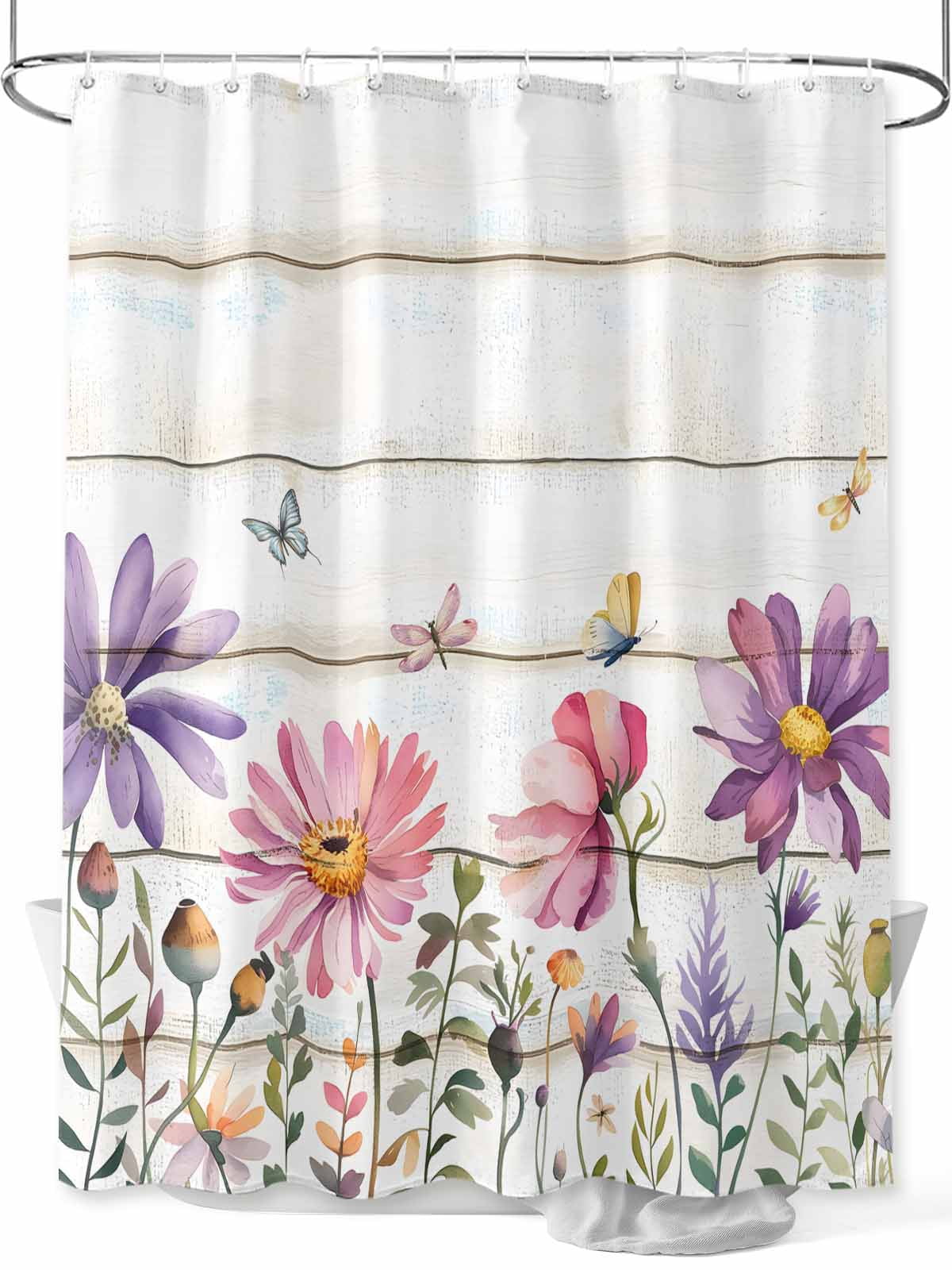 Fsddascl Botanical Flowers Shower Curtain Set - 60" x 72" Washable ...