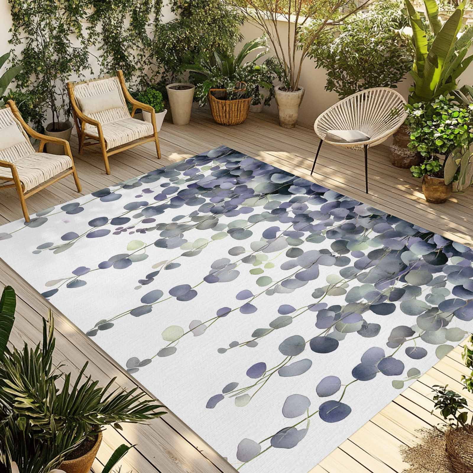 Fsddascl Botanical Leaf Outdoor Rug for Patio/Deck/Porch, Non-Slip ...
