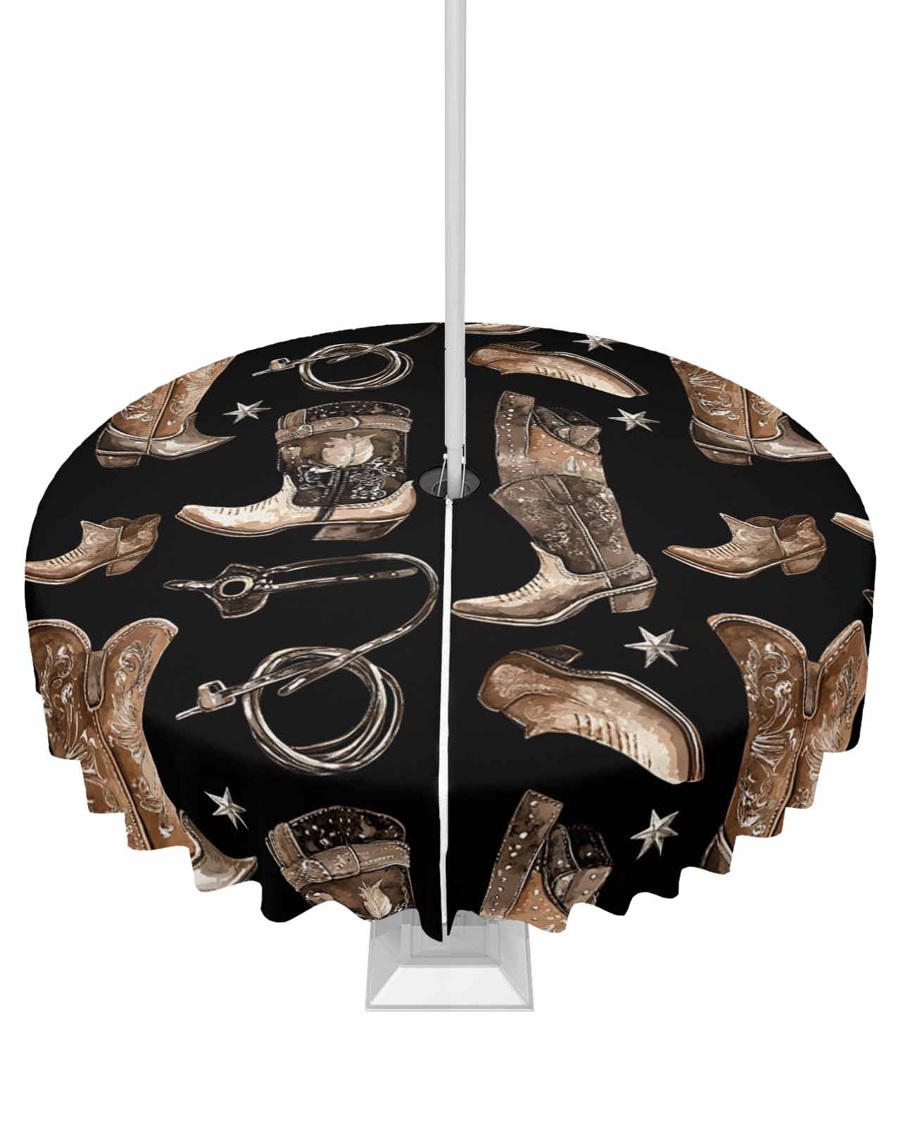 Fsddascl Brown Black Cowboy Outdoor Tablecloth - 54 Inch Round Dining ...