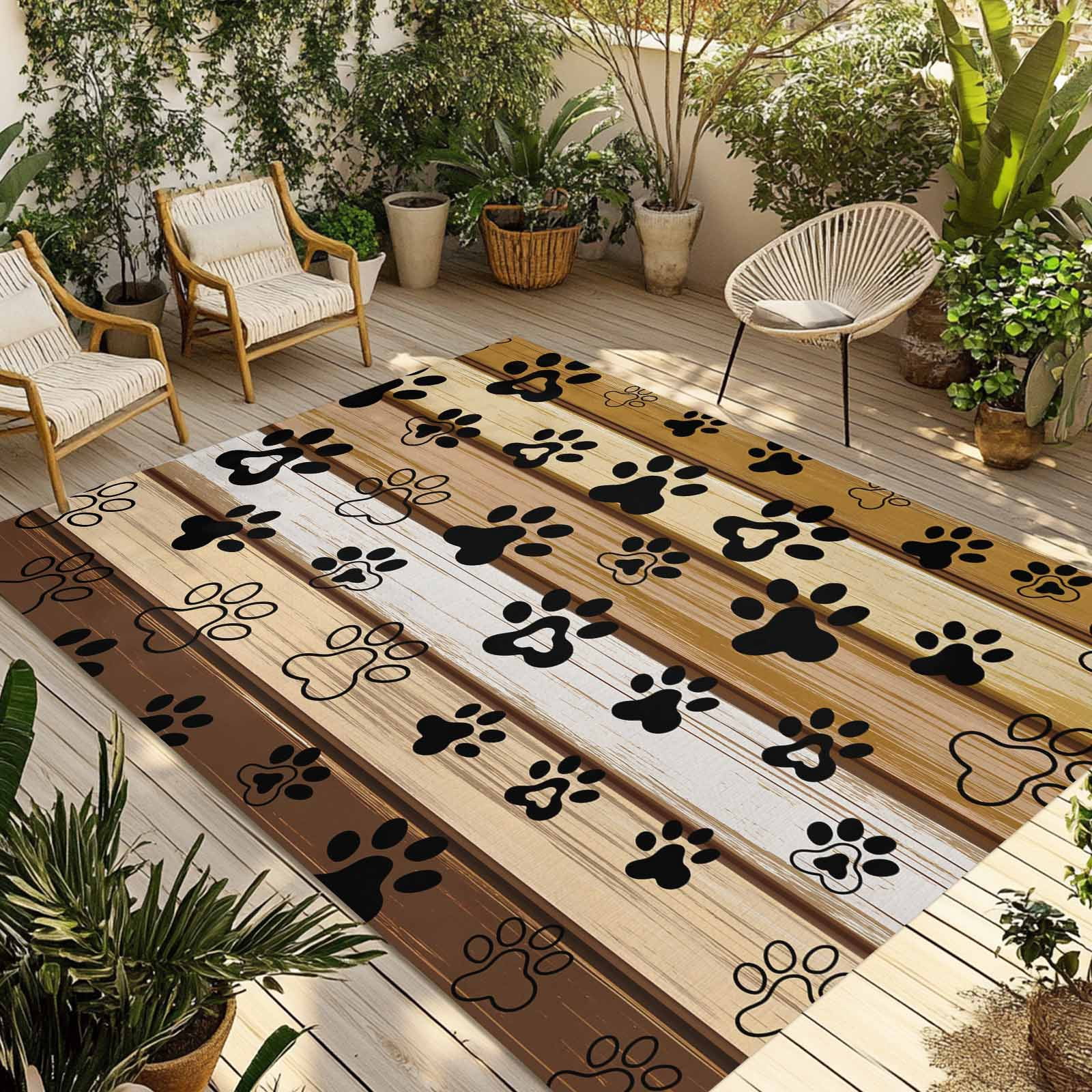 Fsddascl Brown Cat Paw Print Outdoor Rug for Patio/Deck/Porch, Non-Slip ...