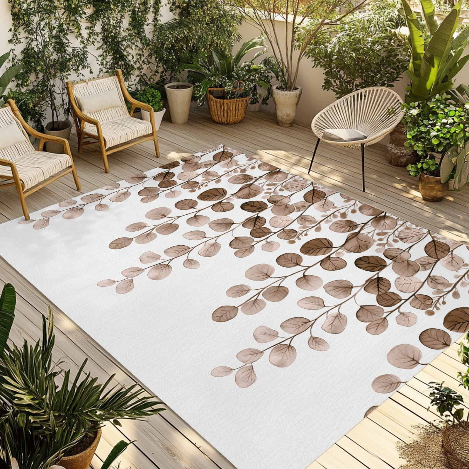 Fsddascl Brown Eucalyptus Leaves Outdoor Rug for Patio/Deck/Porch, Non ...