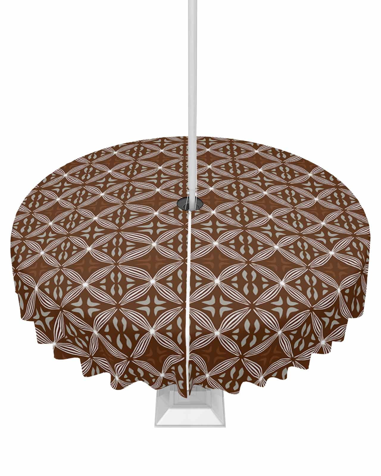 Fsddascl Brown Geometric Abstract Outdoor Tablecloth - 54 Inch Round ...