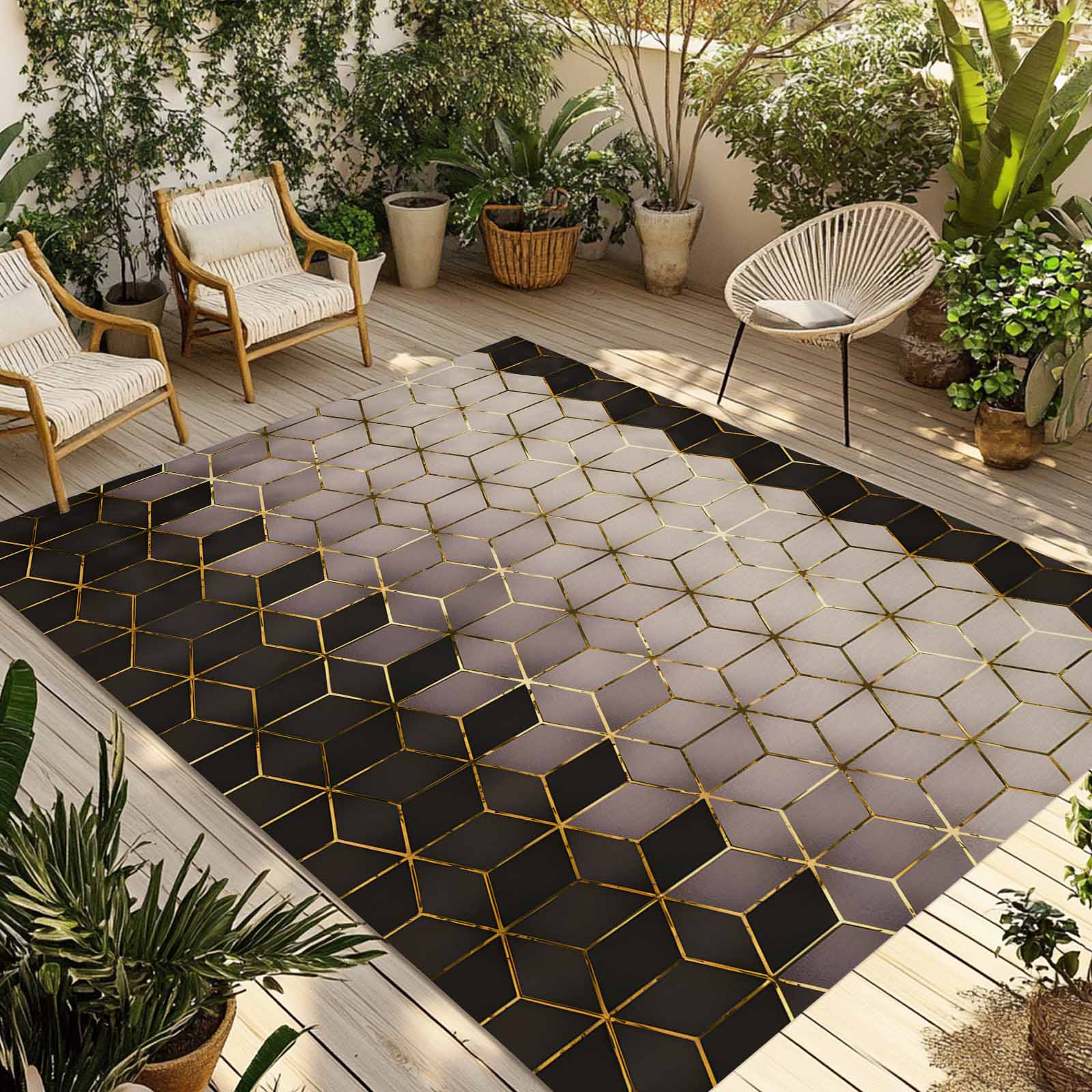 Fsddascl Brown Geometric Outdoor Rug for Patio/Deck/Porch, Non-Slip ...