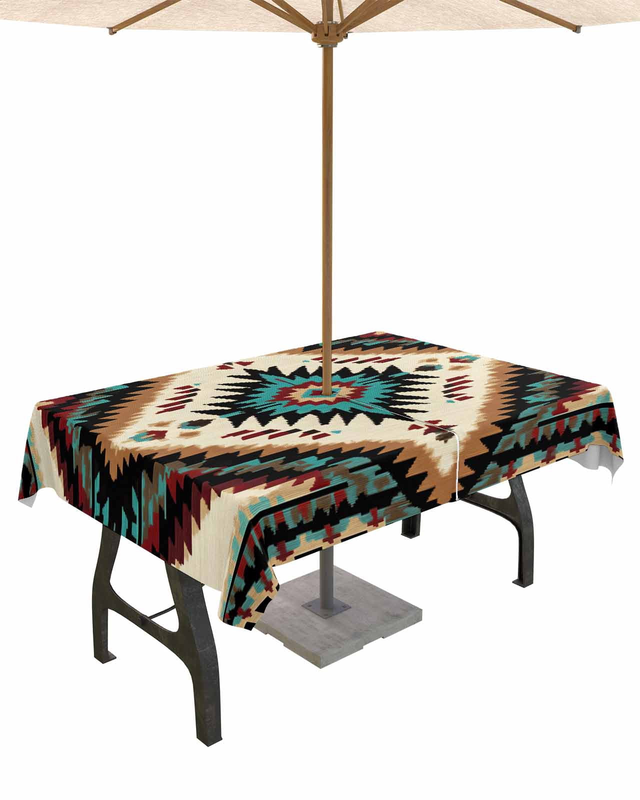 Fsddascl Brown Teal Red Boho Outdoor Tablecloth - 60x120 Inch Rectangle ...
