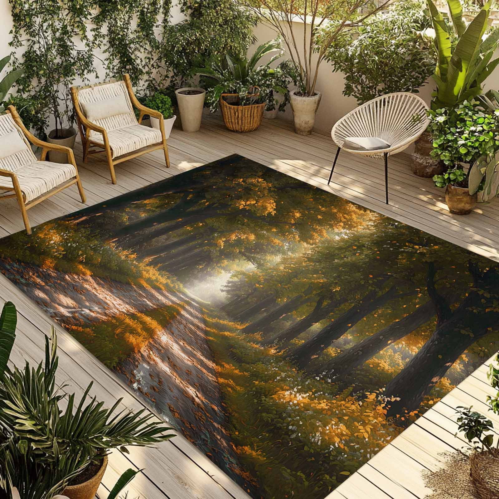 Fsddascl Brown Trees Outdoor Rug for Patio/Deck/Porch, Non-Slip Large ...