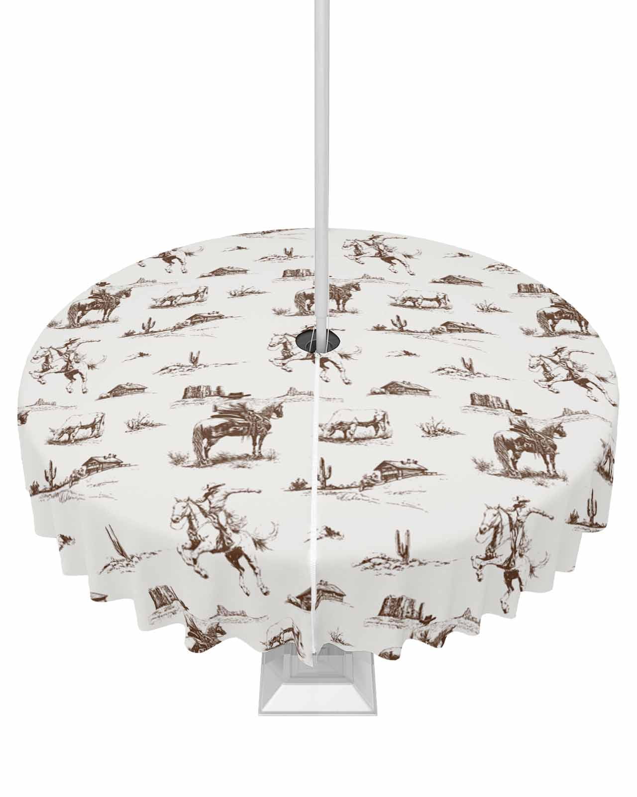 Fsddascl Brown Western Cowboy Outdoor Tablecloth - 60 Inch Round Dining ...