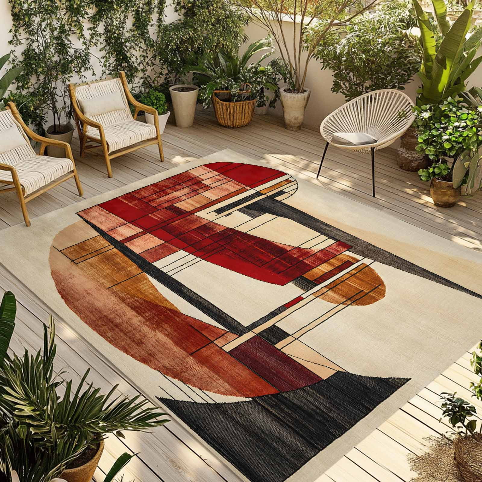 Fsddascl Burnt Orange Abstract Outdoor Rug for Patio/Deck/Porch, Non ...
