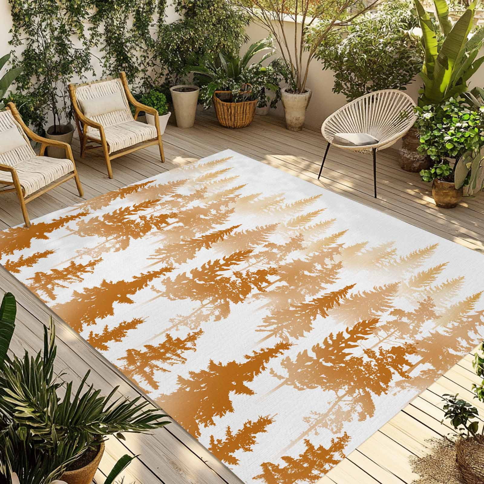 Fsddascl Burnt Orange Forest Outdoor Rug for Patio/Deck/Porch, Non-Slip ...