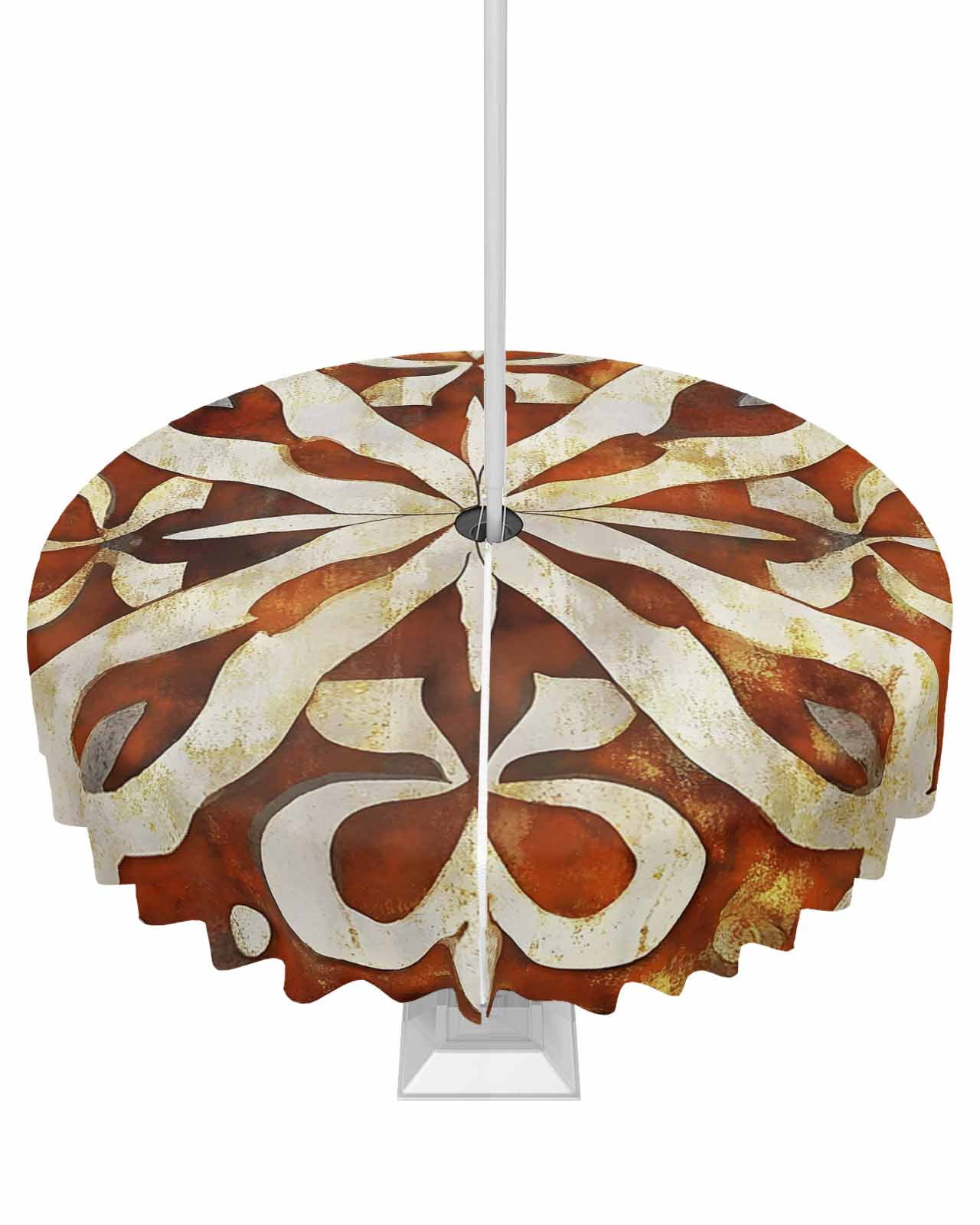 Fsddascl Burnt Orange Retro Outdoor Tablecloth - 54 Inch Round Dining ...