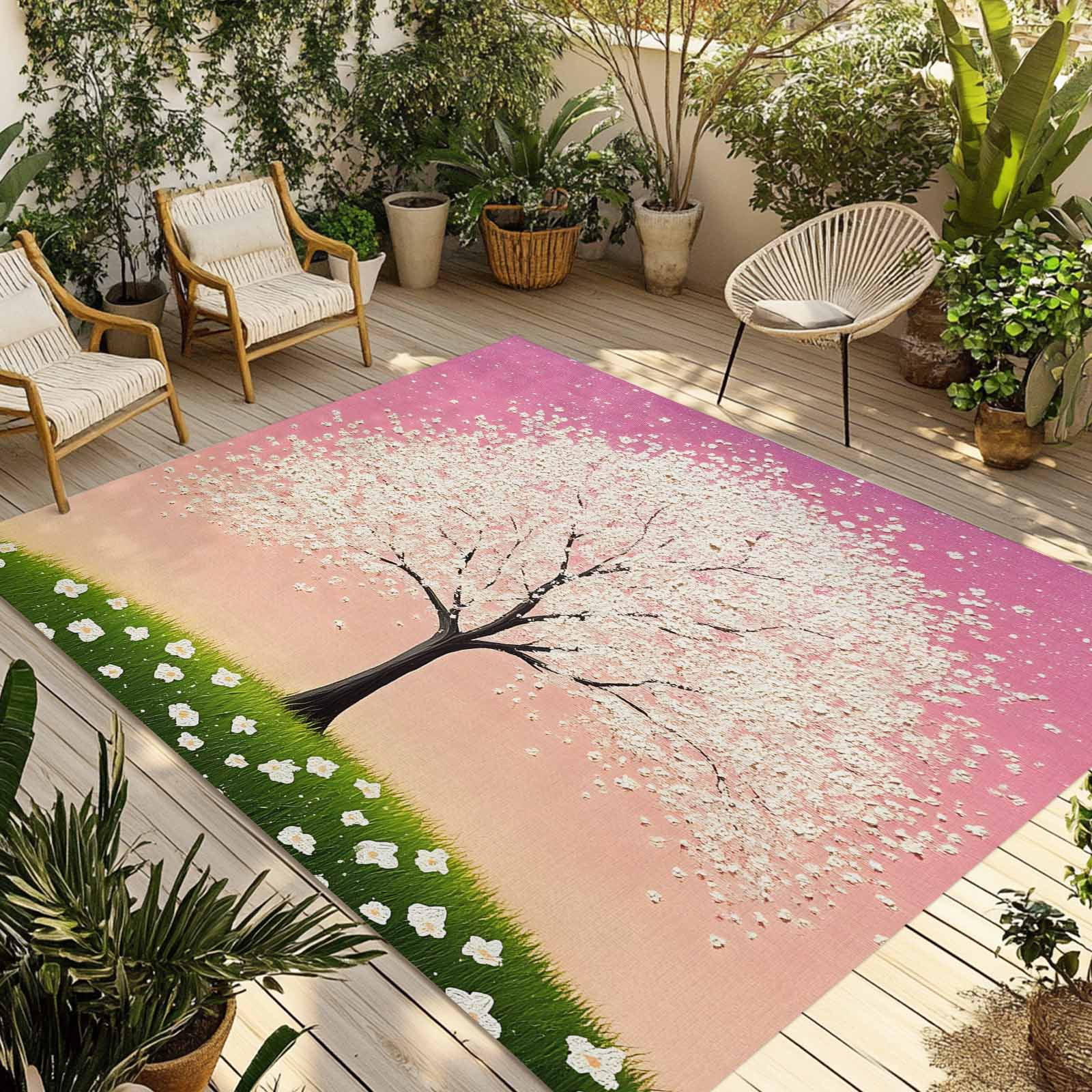 Fsddascl Cherry Blossom Outdoor Rug for Patio/Deck/Porch, Non-Slip ...
