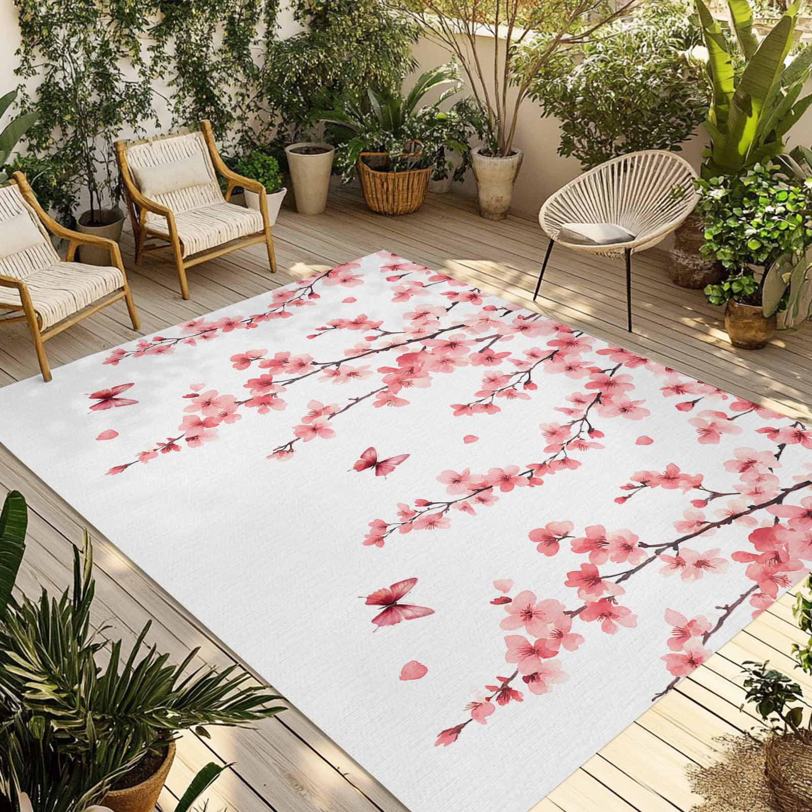 Fsddascl Cherry Blossoms Outdoor Rug for Patio/Deck/Porch, Non-Slip ...