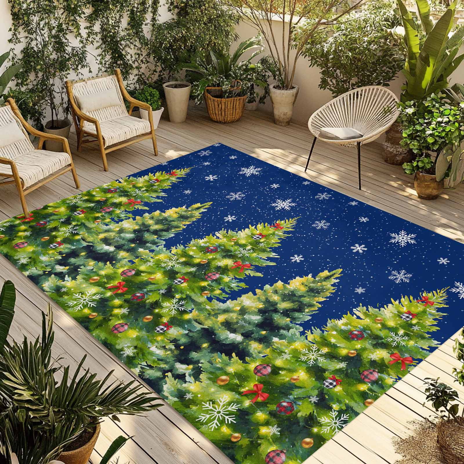 Fsddascl Christmas Snowflakes Outdoor Rug for Patio/Deck/Porch, Non ...