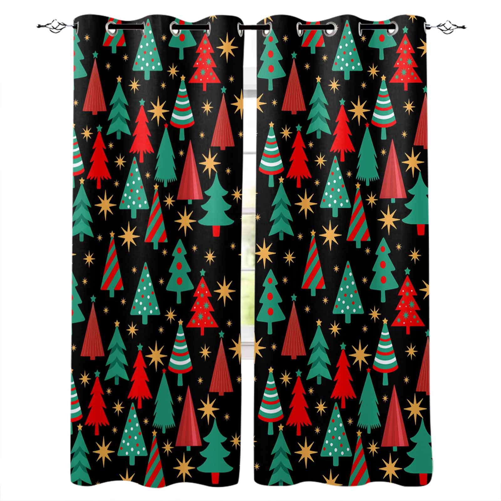 Fsddascl Christmas Trees Blackout Curtains for Bedroom/Living Room ...
