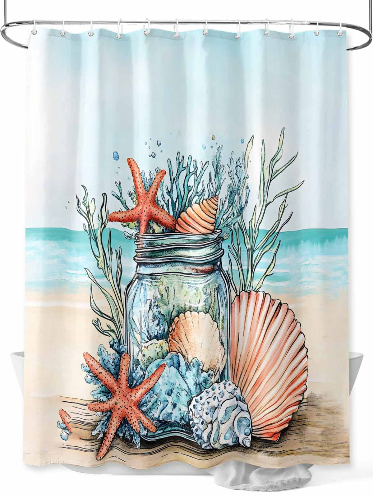 Fsddascl Coastal Beach Shower Curtain Set - 60" x 72" Washable Bathtub ...