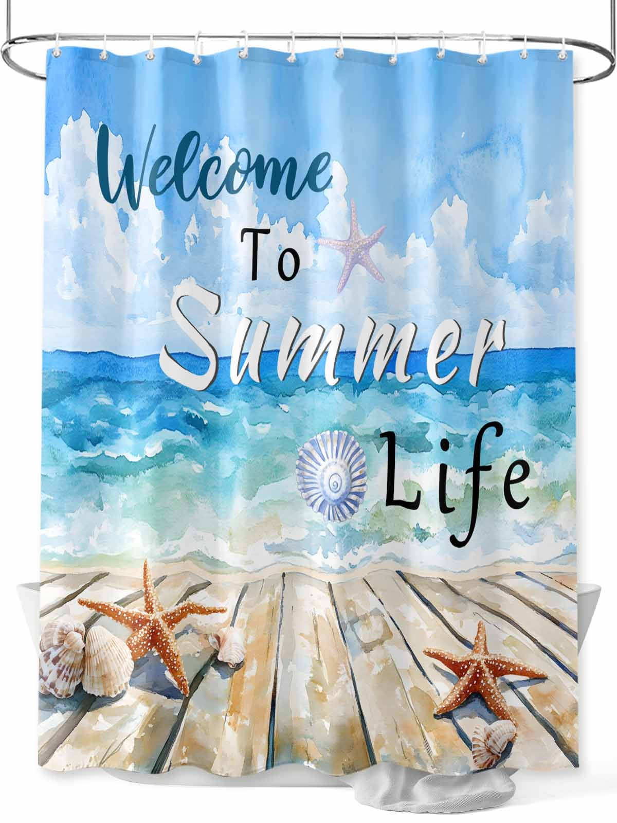 Fsddascl Coastal Beach Shower Curtain Set - Extra Long 72" x 96" Bathtub Curtain with 12 Hooks ...