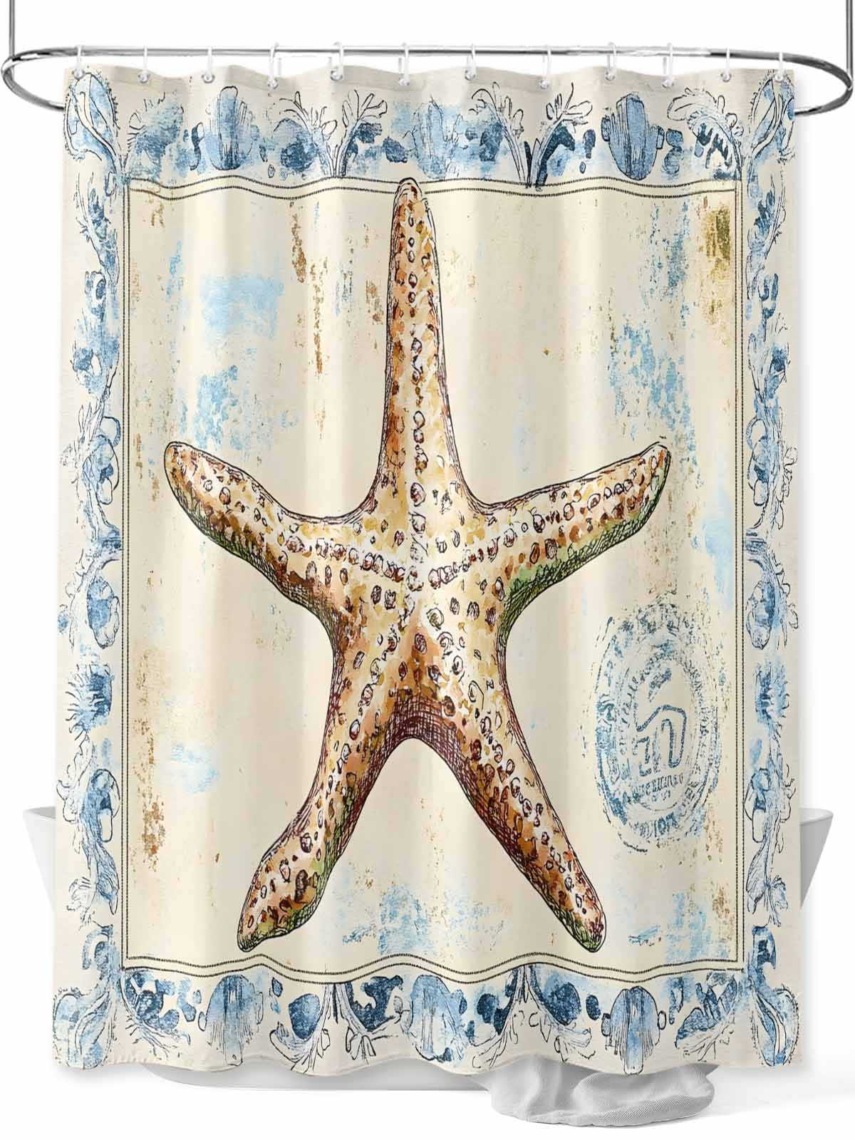 Fsddascl Coastal Beach Starfish Shower Curtain Set - 48" x 72" Washable Bathtub Curtain with 12 ...