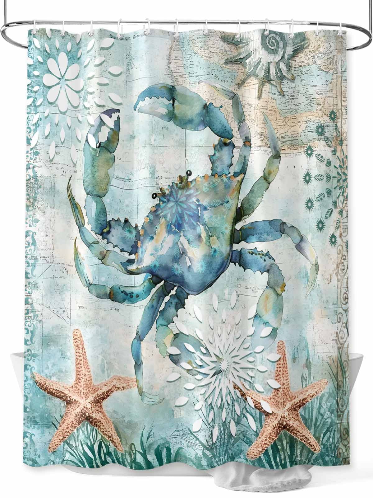 Fsddascl Coastal Crab Shower Curtain Set - Extra Long 72" x 96" Bathtub ...
