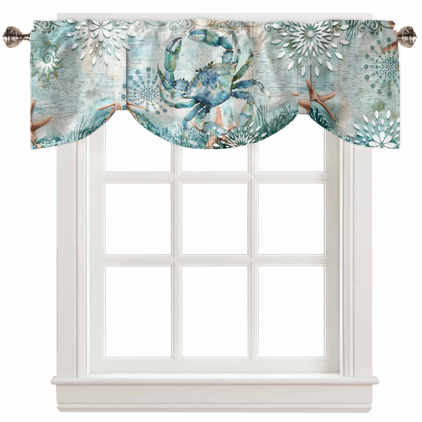 Fsddascl Coastal Crab Tie Up Valance Curtains for Windows, Kitchen ...