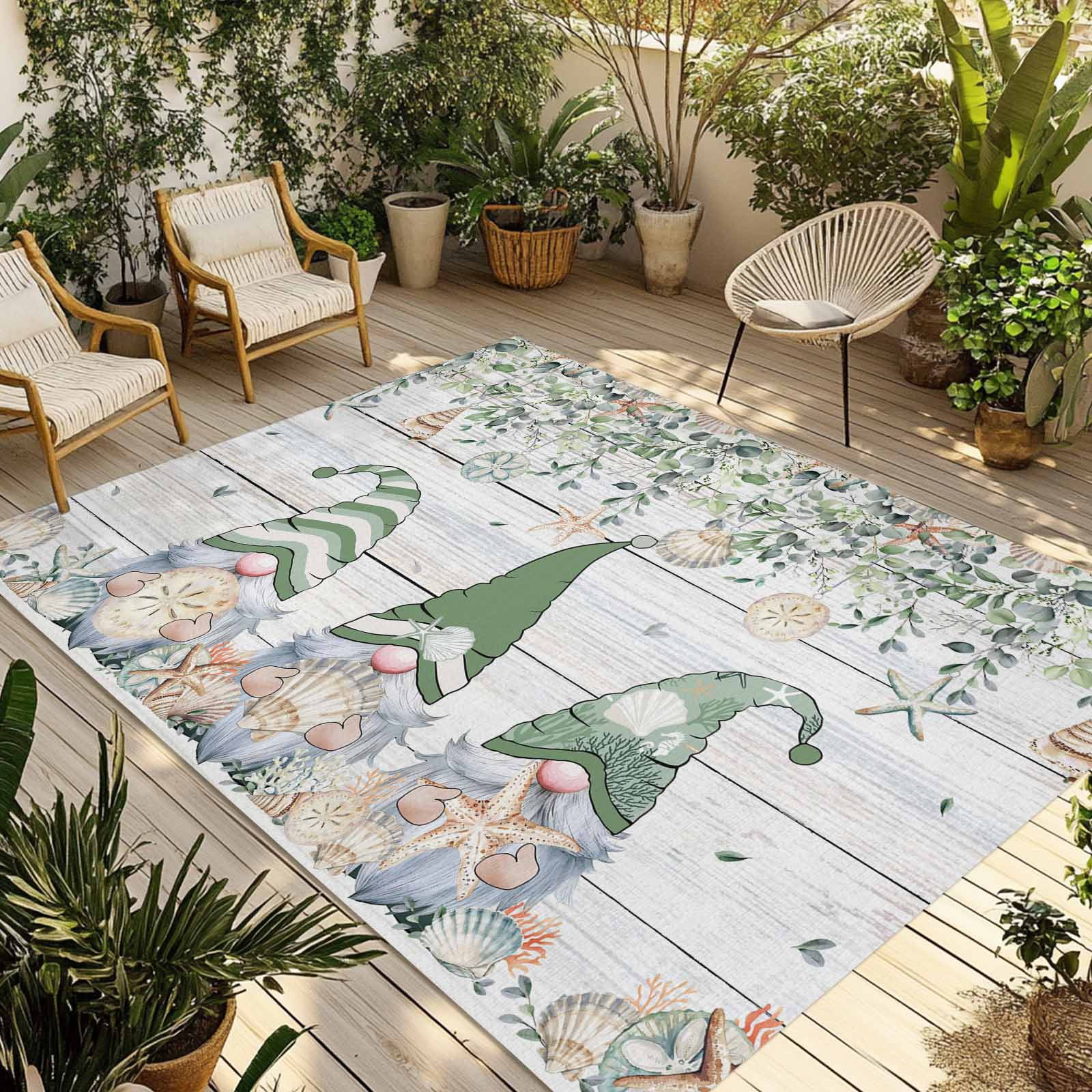 Fsddascl Coastal Eucalyptus Leaf Outdoor Rug for Patio/Deck/Porch, Non ...