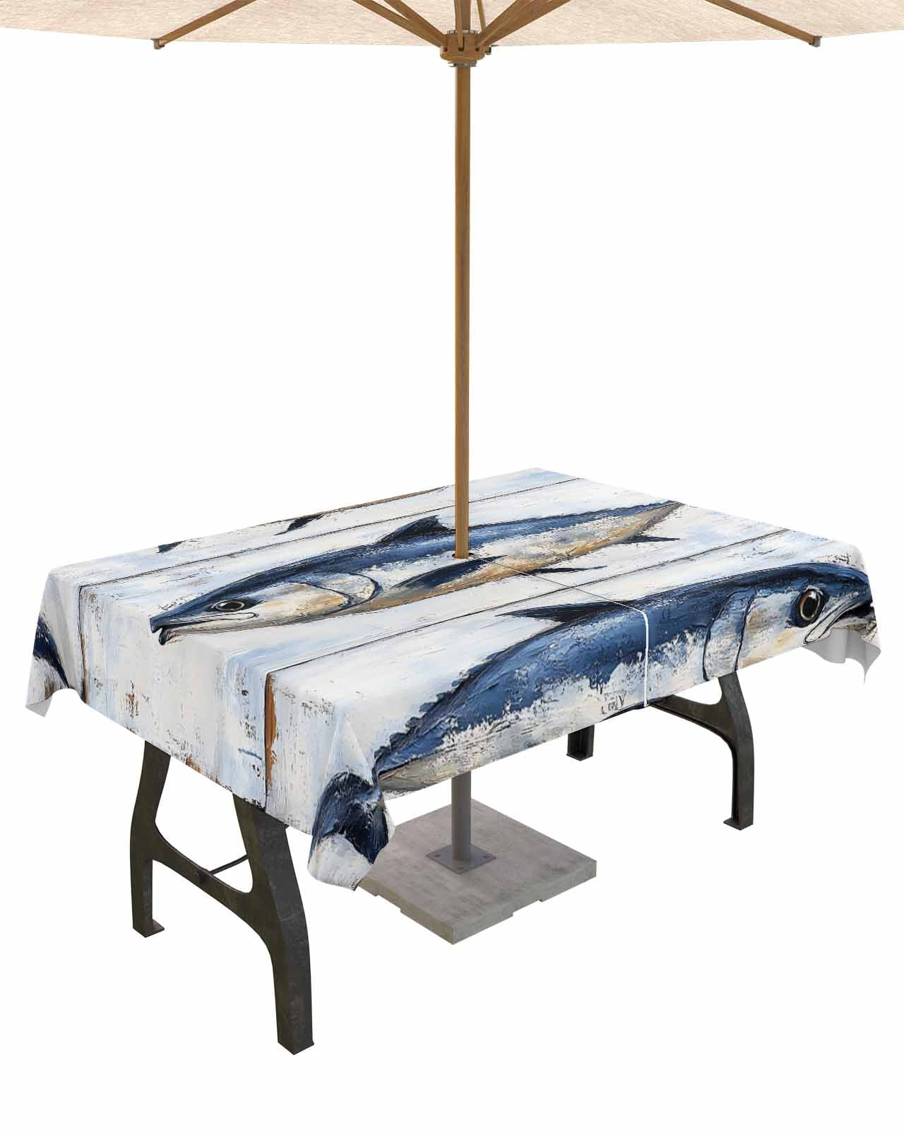 Fsddascl Coastal Fish Outdoor Tablecloth - 60x120 Inch Rectangle Dining ...