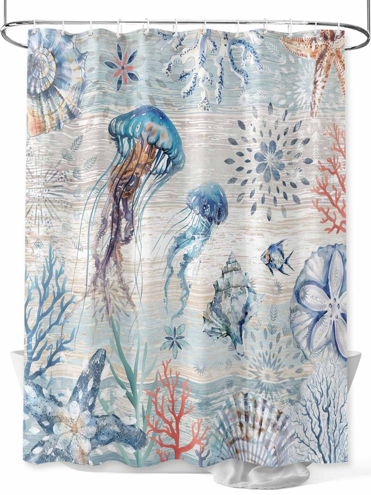 Fsddascl Coastal Jellyfish Shower Curtain Set - 72" x 78" Washable ...