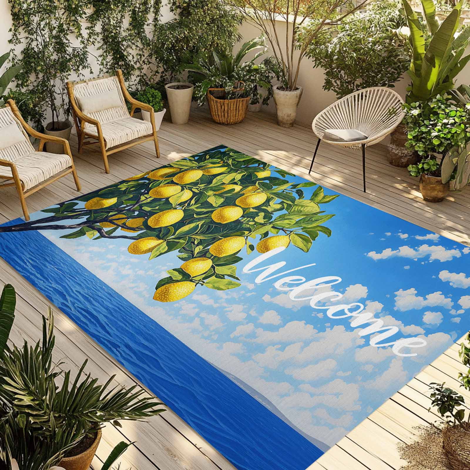 Fsddascl Coastal Lemon Outdoor Rug for Patio/Deck/Porch, Non-Slip Large ...
