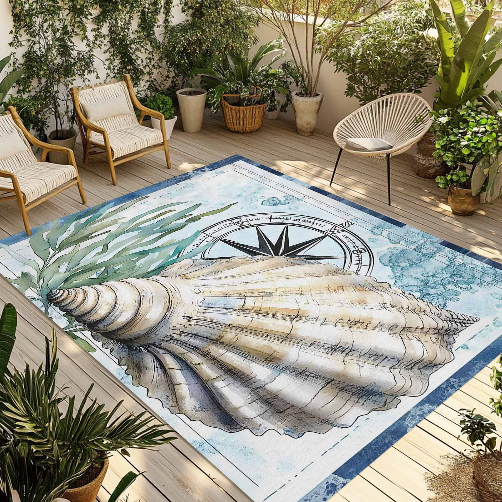 Fsddascl Coastal Ocean Outdoor Rug for Patio/Deck/Porch, Non-Slip Large ...
