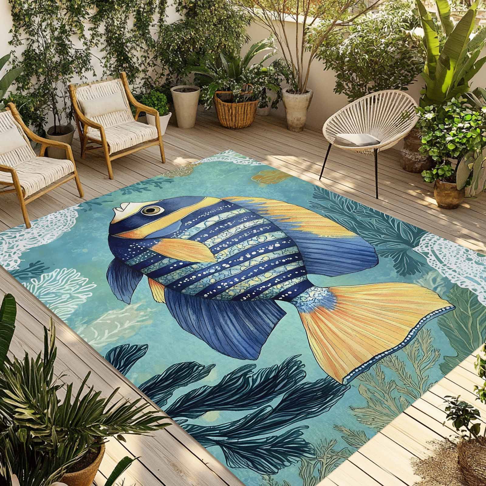 Fsddascl Coastal Ocean Outdoor Rug for Patio/Deck/Porch, Non-Slip Large ...