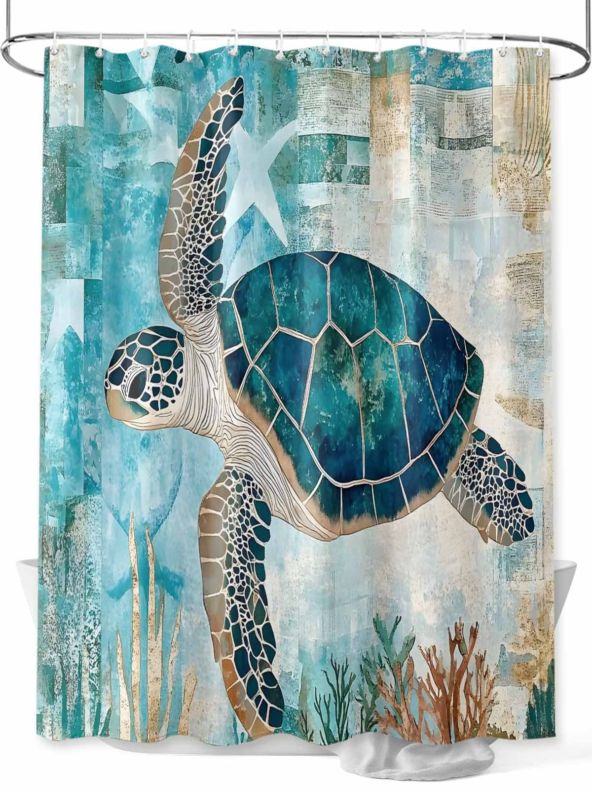 Fsddascl Coastal Sea Turtle Shower Curtain Set - 60" x 72" Washable ...