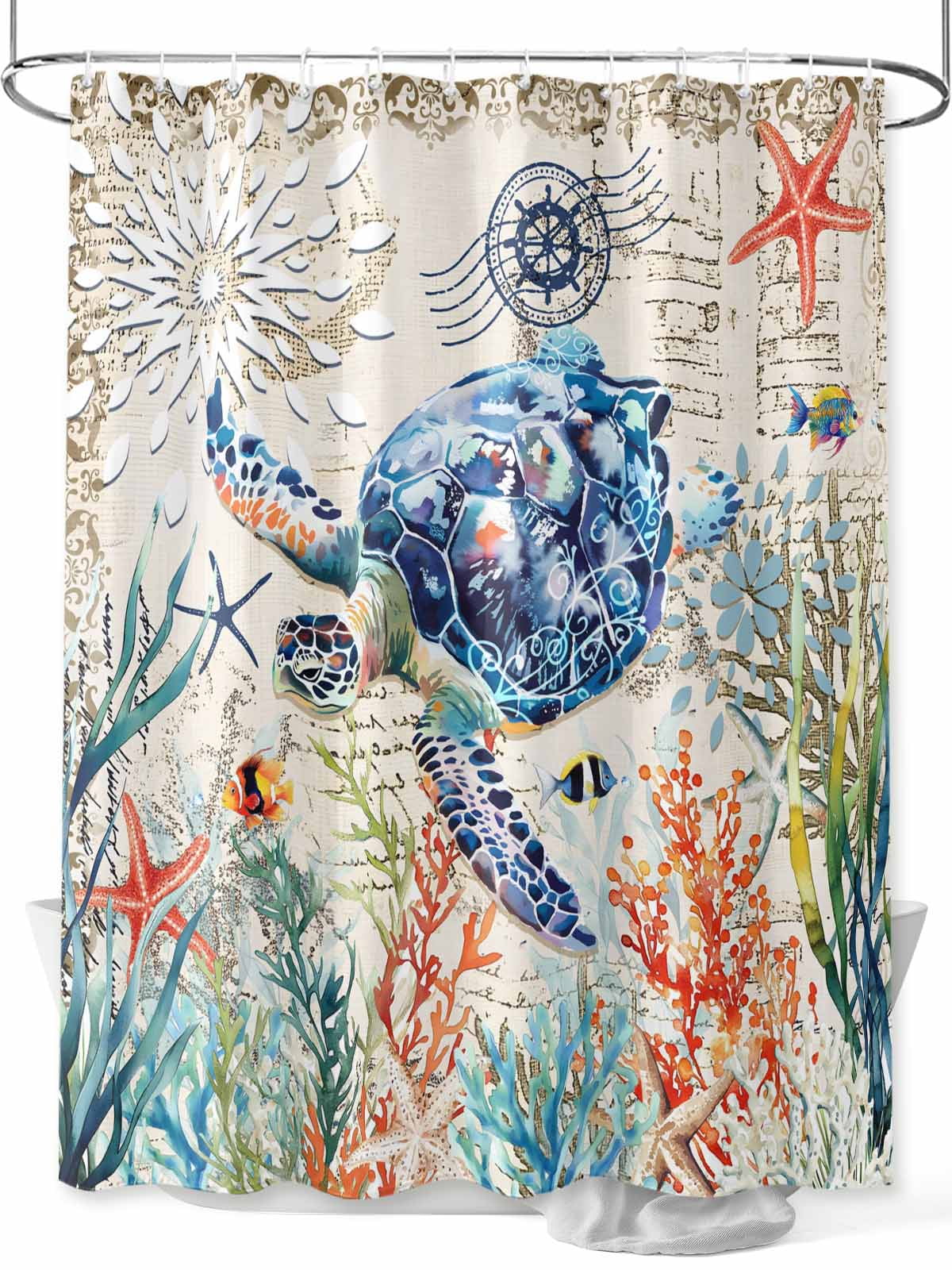 Fsddascl Coastal Sea Turtle Shower Curtain Set - 66" x 72" Washable ...